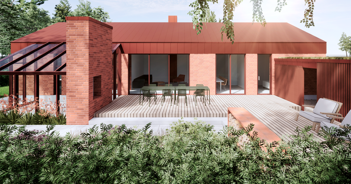 Modig opdatering af typehus: til- og ombygning i røde nuancer.