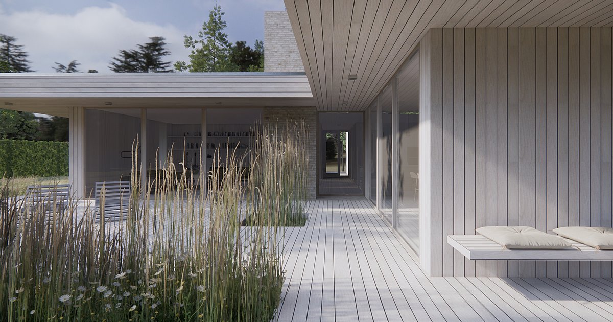 Parcelhus i træ med terrassen som omdrejningspunkt